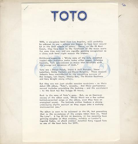 Toto Toto - Test Pressing UK vinyl LP album (LP record) (325566)