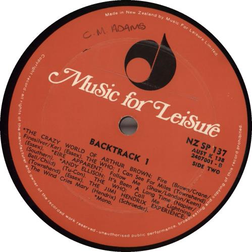 Track Records Backtrack 1 New Zealand vinyl LP album (LP record) (286342)