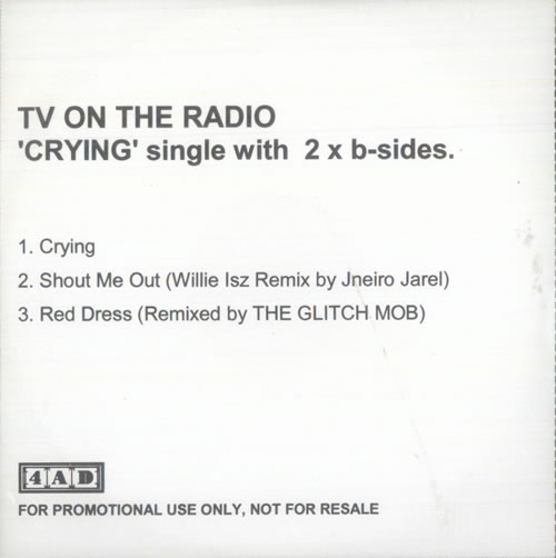 TV On The Radio Crying UK Promo CD-R acetate (528956)