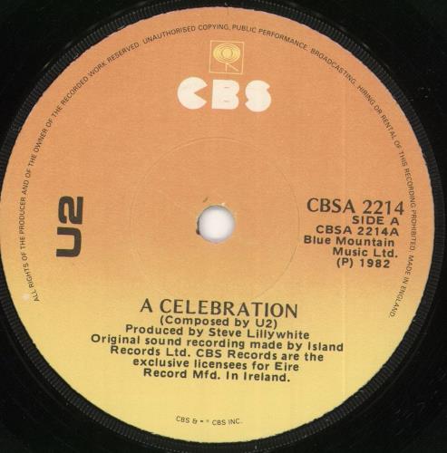 U2 A Celebration - Sunburst label Irish 7" vinyl single (7 inch record ...