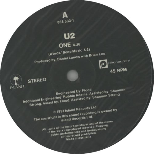 U2 One Australian 12" vinyl single (12 inch record / Maxi-single) (114401)