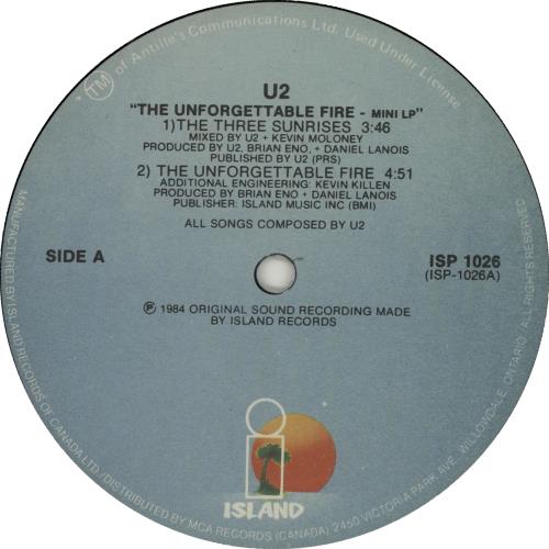 U2 The Unforgettable Fire Canadian 12" vinyl single (12 inch record / Maxi-single) (36091)