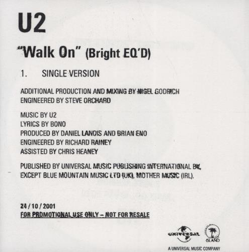 U2 Walk On - Bright EQ'D UK Promo CD-R acetate (200961)