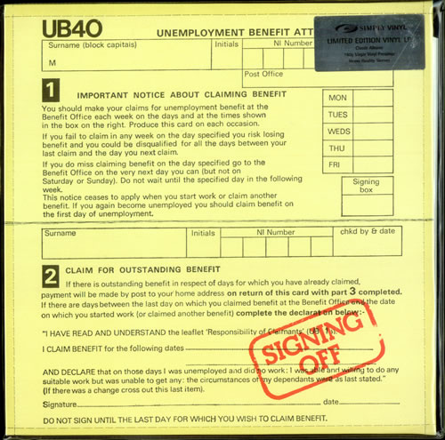 UB40 Signing Off - 180gm UK vinyl LP album (LP record) (522005)