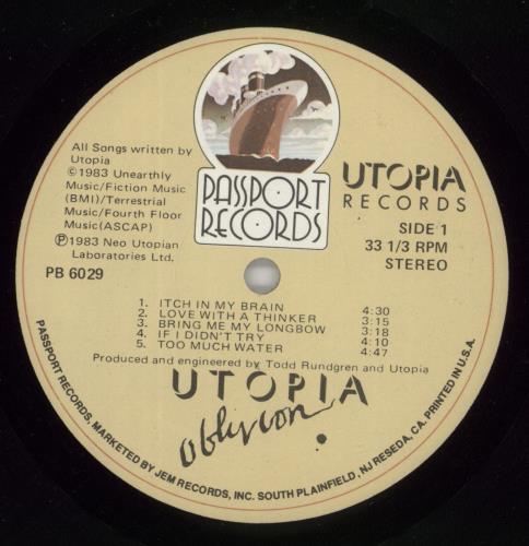 Utopia (US) Oblivion US vinyl LP album (LP record) (357612)