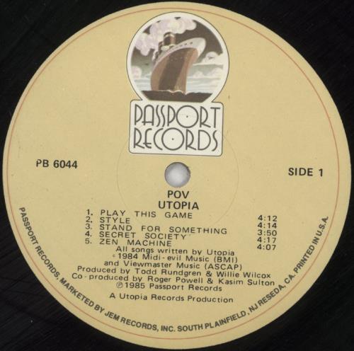 Utopia (US) POV US vinyl LP album (LP record) (824290)