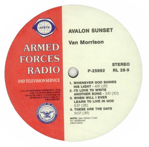 Van Morrison Avalon Sunset US Promo vinyl LP album (LP record) (489824)