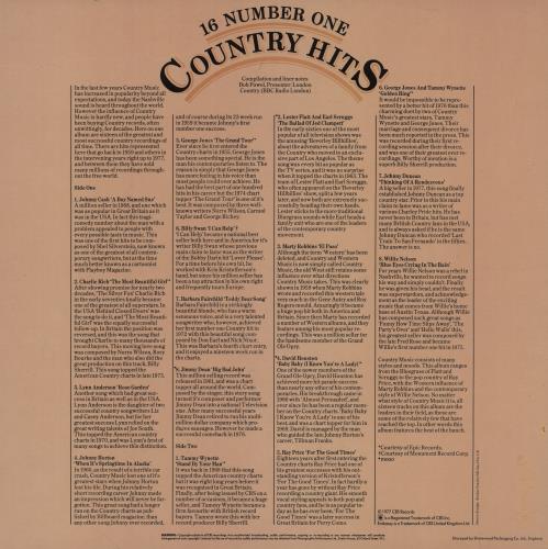 Various-Country 16 Number One Country Hits UK vinyl LP album (LP record ...