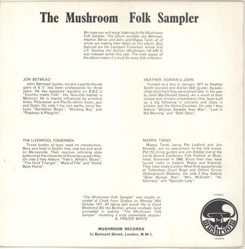 Various-Folk The Mushroom Folk Sampler UK vinyl LP album (LP record ...