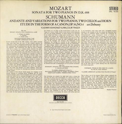 Vladimir Ashkenazy Mozart: Sonate For 2 Pianos / Schumann: Andante And Variations & Etude UK ...