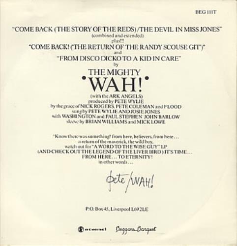 Wah! Come Back UK 12" vinyl single (12 inch record / Maxi-single) (116223)
