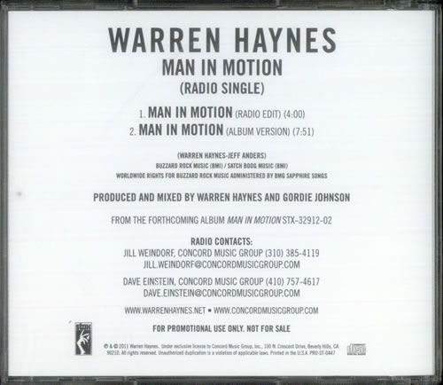 Warren Haynes Man In Motion US Promo CD single (CD5 / 5") (543235)