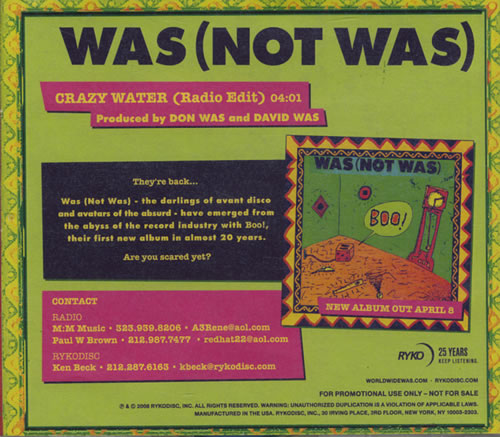 Was (Not Was) Boo! US Promo CD album (CDLP) (434019)