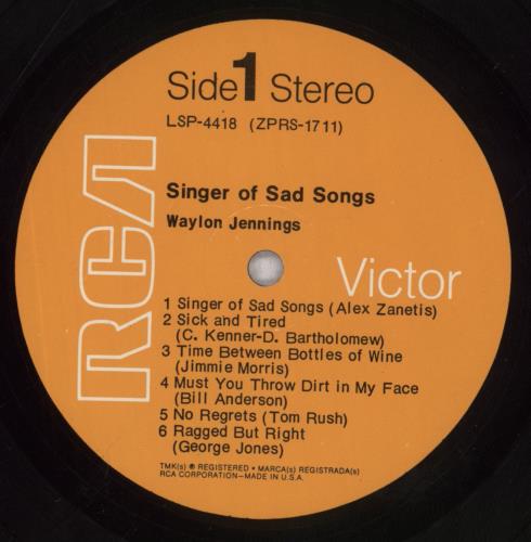 Waylon Jennings Singer Of Sad Songs US vinyl LP album (LP record) (839139)