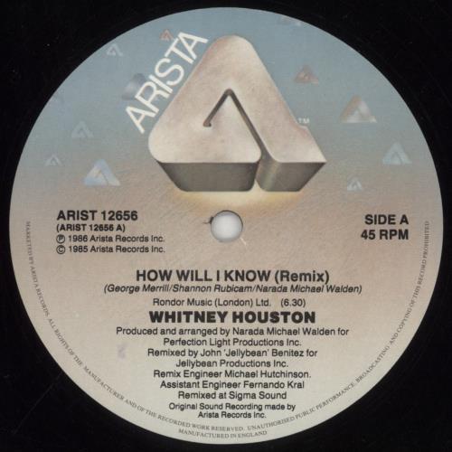 Whitney Houston How Will I Know Uk 12 Vinyl Single 12 Inch Record