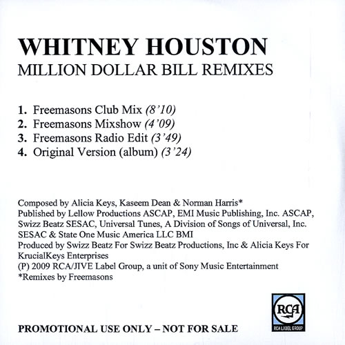 Whitney Houston Million Dollar Bill UK Promo CD-R acetate (577581)