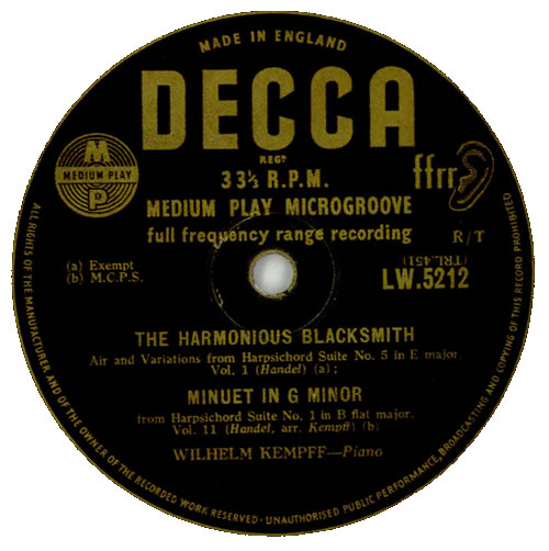 Wilhelm Kempf Recital UK 10" vinyl single (10 inch record) (536721)