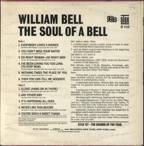 William Bell The Soul Of A Bell - VG US vinyl LP album (LP record) (800684)