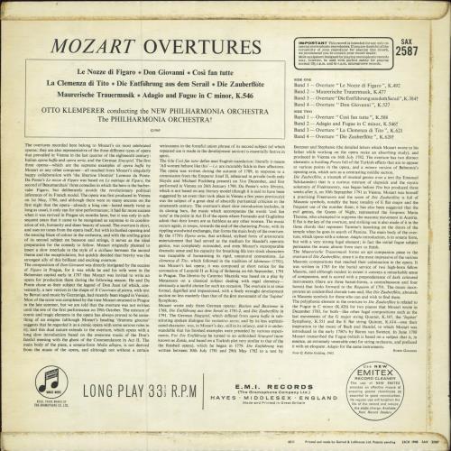Wolfgang Amadeus Mozart Mozart Overtures UK vinyl LP album (LP record ...