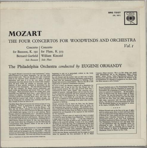 Wolfgang Amadeus Mozart The Four Concertos For Woodwinds And Orchestra Vol. 1 UK vinyl LP album ...