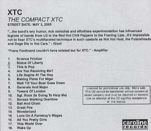 XTC The Compact XTC US Promo CD-R acetate (326164)