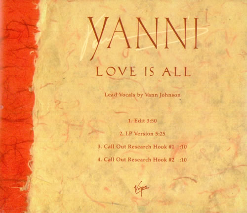 Yanni Love Is All US Promo CD single (CD5 / 5") (412532)