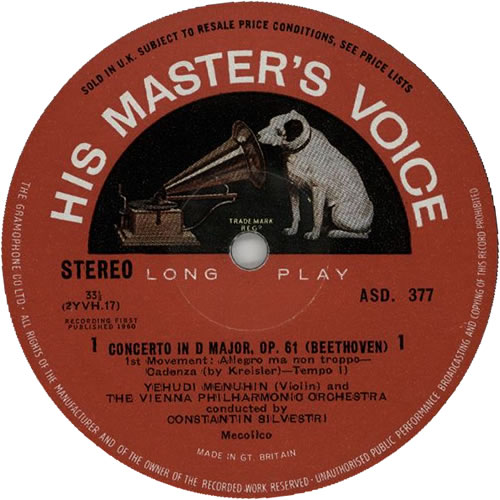 Yehudi Menuhin Beethoven Violin Concerto in D Major, Op.61 UK vinyl LP album (LP record) (612033)