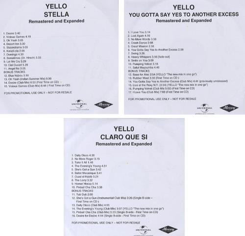 Yello Set Of Six Remastered CD-R's UK CD-R acetate (346741)