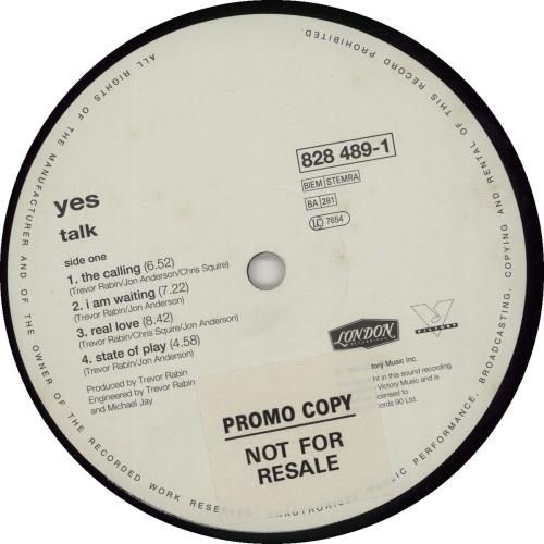 Yes Talk - sample stickered UK vinyl LP album (LP record) (681604)
