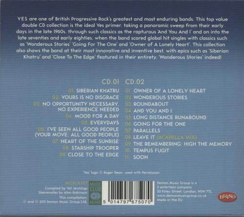Yes Wonderous Stories: The Best Of Yes UK 2 CD album set (Double CD ...