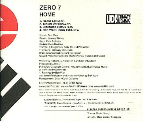Zero 7 Home US Promo CD single (CD5 / 5") (299297)