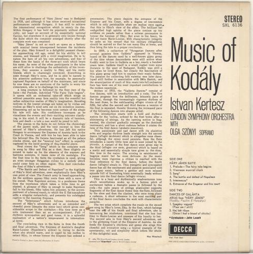 Zoltán Kodály Music Of Kodály UK vinyl LP album (LP record) (714476)