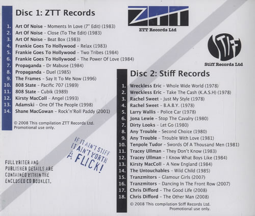 ZTT label Licensing Sampler 2008 US Promo 2 CD album set (Double CD ...